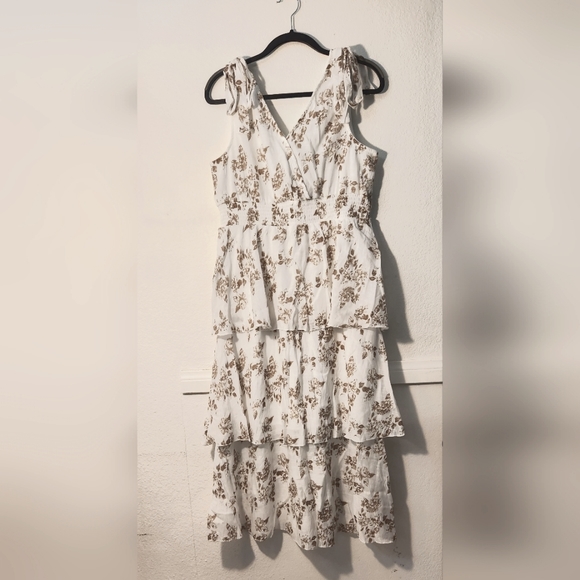Dresses | J Gee Dress Maxi Size L Beige Floral Brown | Poshmark